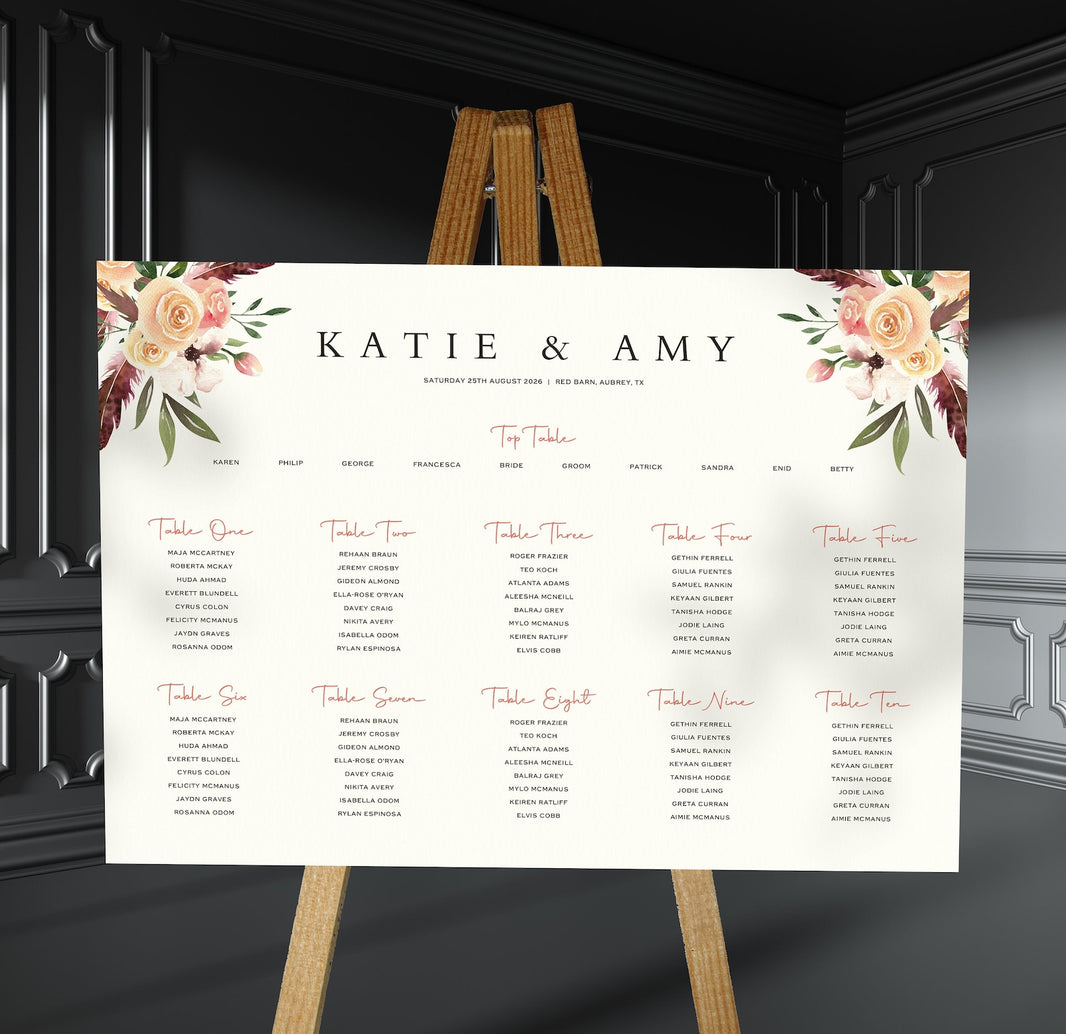 Traditional Brown Wedding Table Plan – A1 & A2 | Tavern Creative ...